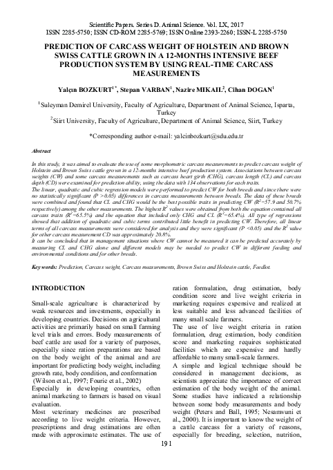 (PDF) Carcass Weight Prediction in Cattle Using Morphometrics