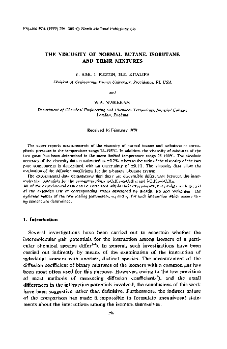 (PDF) The viscosity of normal butane, isobutane and their mixtures