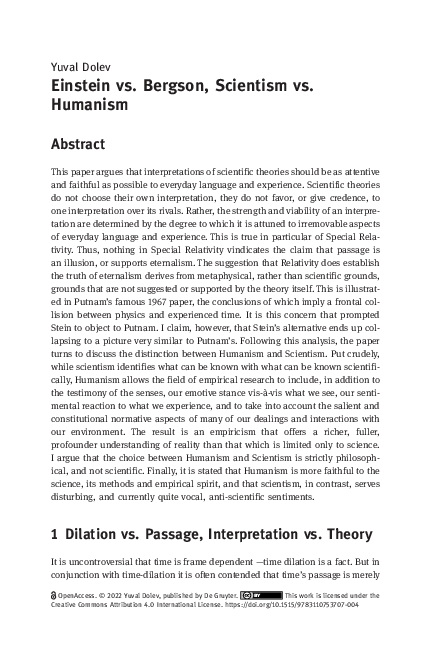 (PDF) Einstein vs. Bergson, Scientism vs. Humanism