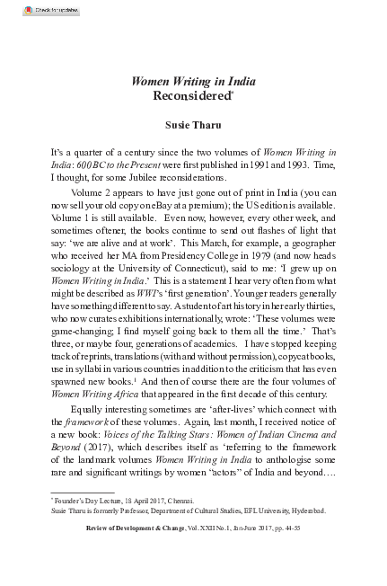(PDF) Women Writing in India Reconsidered