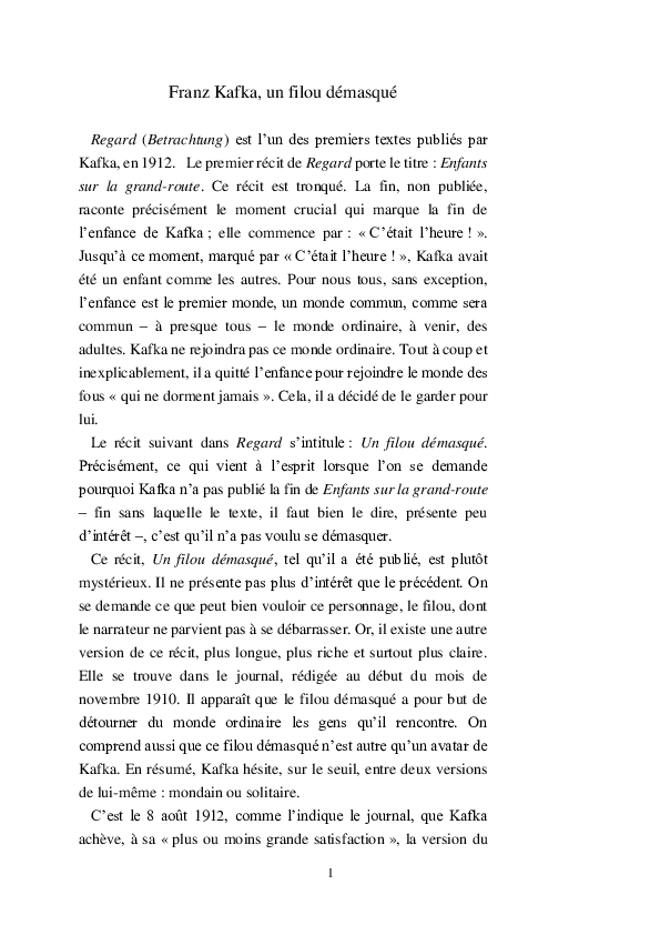 (PDF) Franz Kafka, un filou démasqué