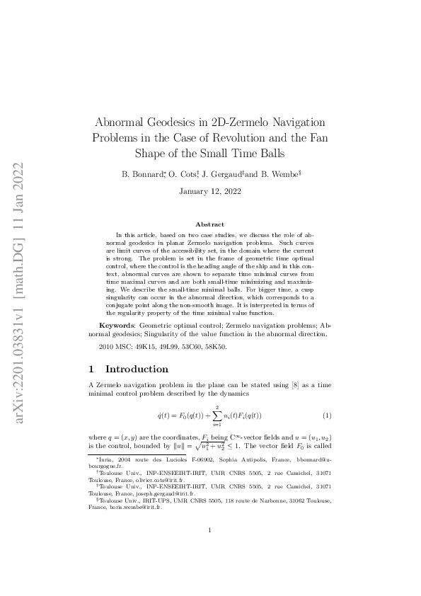 (PDF) Abnormal geodesics in 2D-Zermelo navigation problems in the case of revolution and the fan ...