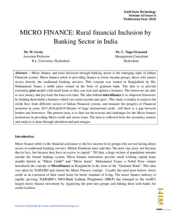 (PDF) MICRO FINANCE: Rural financial Inclusion by Banking Sector in India