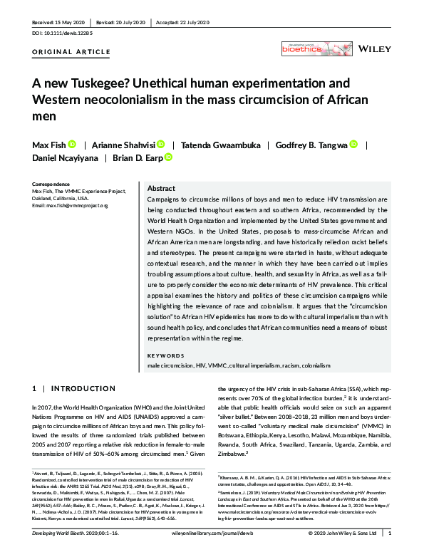 (PDF) A new Tuskegee? Unethical human experimentation and Western ...