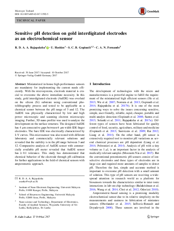 (PDF) Sensitive pH detection on gold interdigitated electrodes as an ...