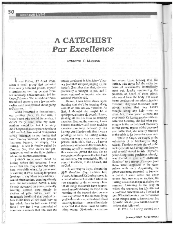 (PDF) A Catechist Par Excellence: A Life Sharing about Laureana "Ka ...