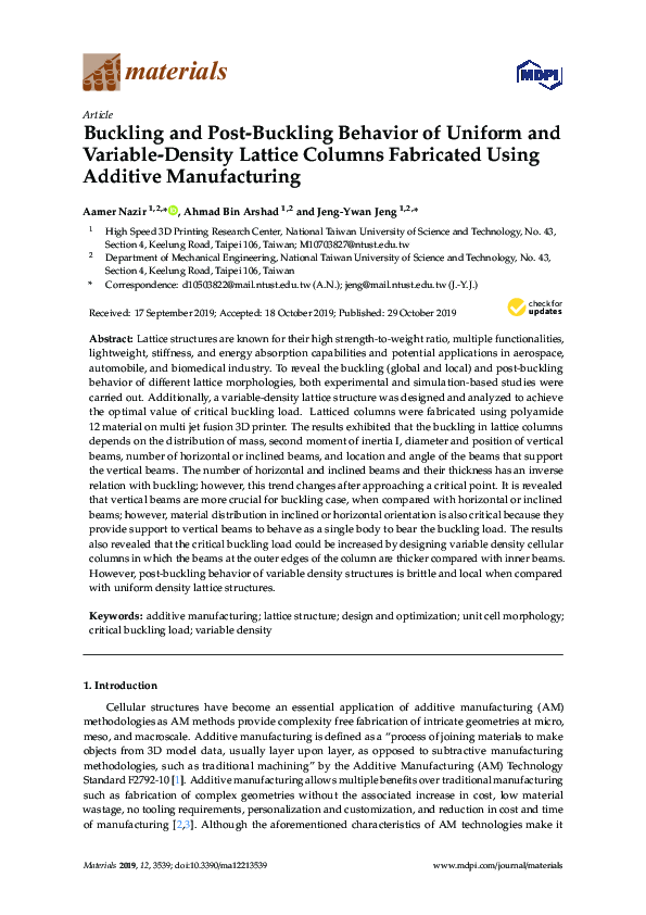 (PDF) Buckling and Post-Buckling Behavior of Uniform and Variable-Density Lattice Columns ...