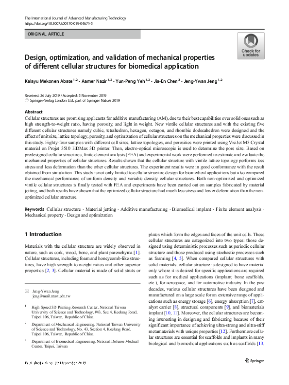 (PDF) Design, optimization, and validation of mechanical properties of different cellular ...