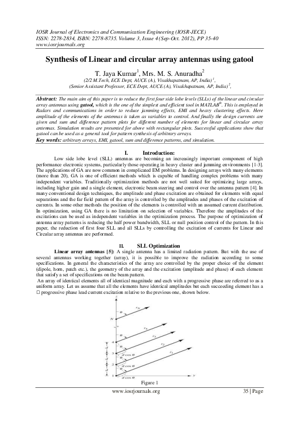 Pdf Synthesis Of Linear And Circular Array Antennas Using Gatool 