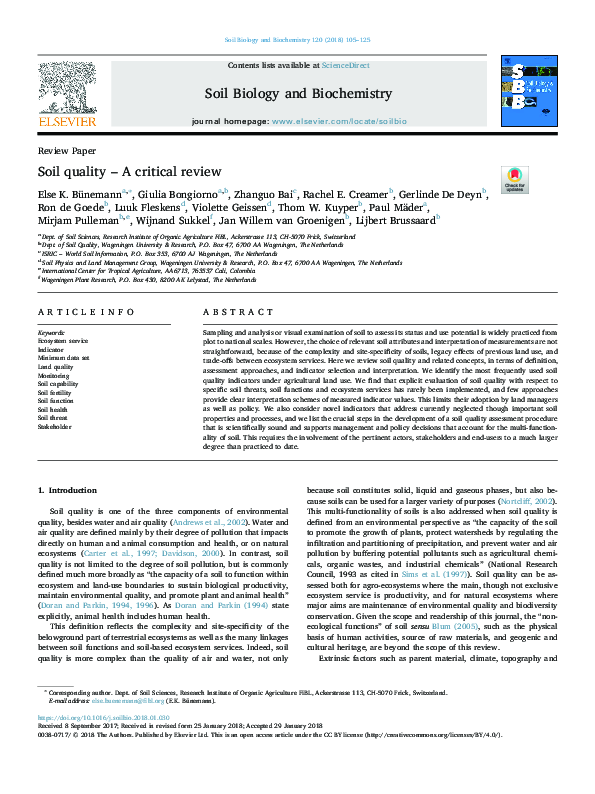 (PDF) Soil quality – A critical review