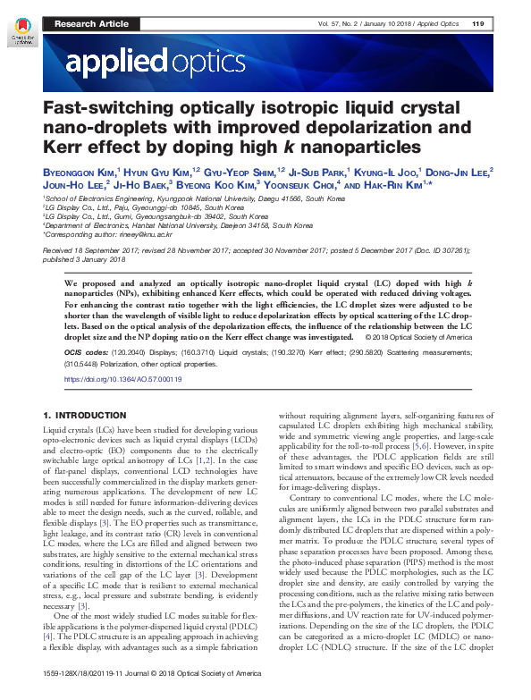 (PDF) Fast-switching optically isotropic liquid crystal nano-droplets with improved ...