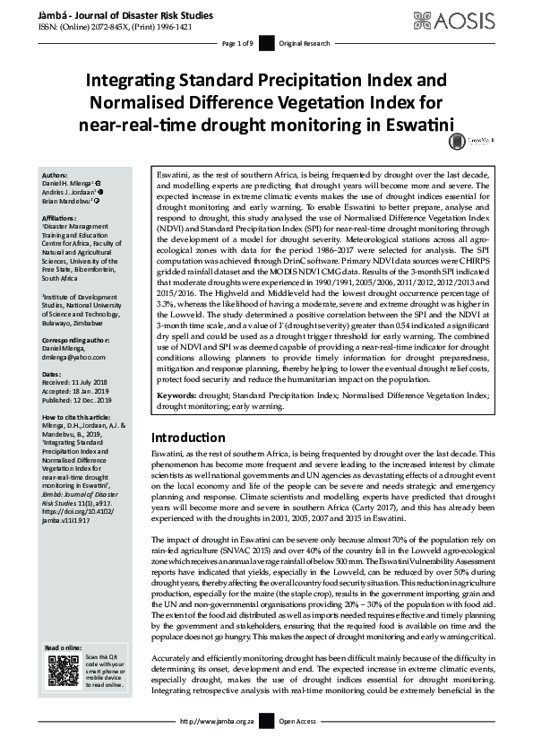 (PDF) Integrating Standard Precipitation Index and Normalised Difference Vegetation Index for ...