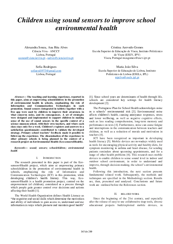 (PDF) Children using sound sensors to improve school environmental health