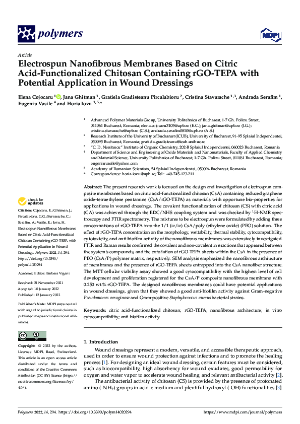 (PDF) Electrospun Nanofibrous Membranes Based on Citric Acid-Functionalized Chitosan Containing ...