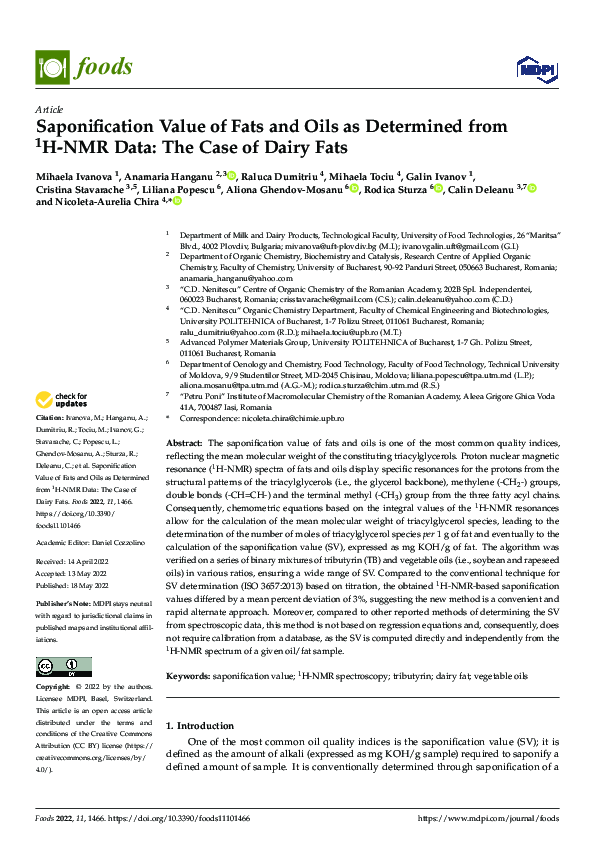 (PDF) Saponification Value of Fats and Oils as Determined from 1H-NMR ...