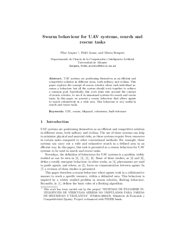 (PDF) Swarm behaviour for UAV systems, search and rescue tasks