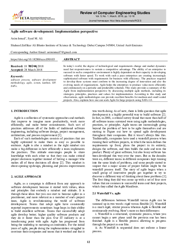 (PDF) Agile software development: Implementation perspective