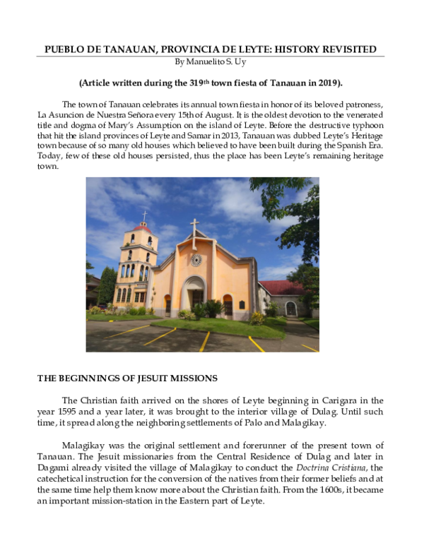 (PDF) PUEBLO DE TANAUAN, PROVINCIA DE LEYTE: HISTORY REVISITED