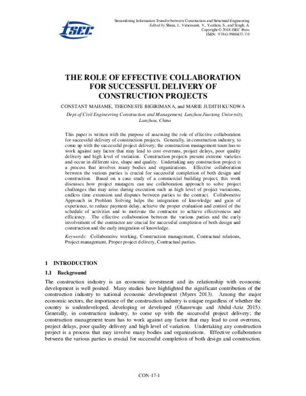 PDF The Role Of Effective Collaboration For Successful Delivery Of Construction Projects pdf-the-role-of-effective-collaboration-for-successful-delivery-of-construction-projects