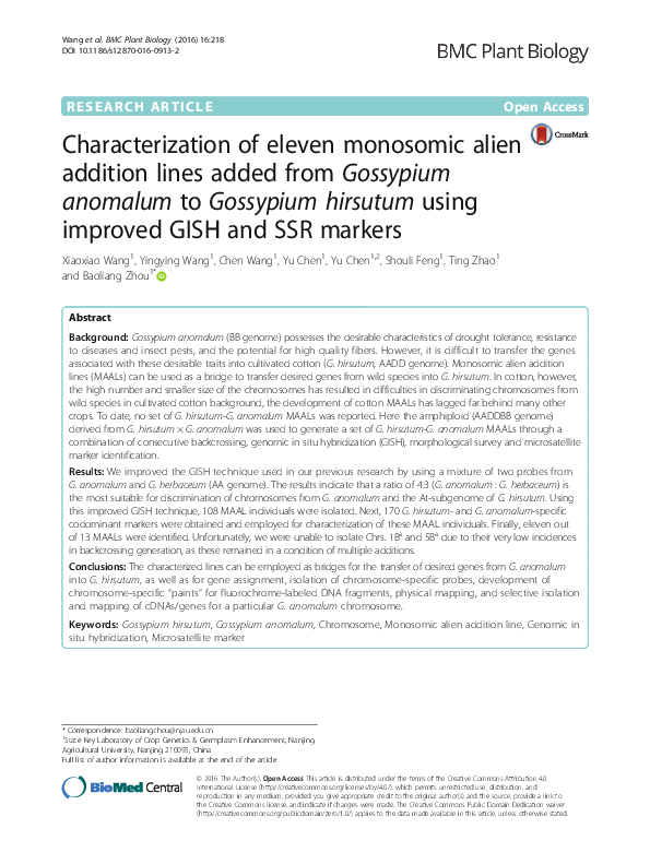 (PDF) Characterization of eleven monosomic alien addition lines added ...