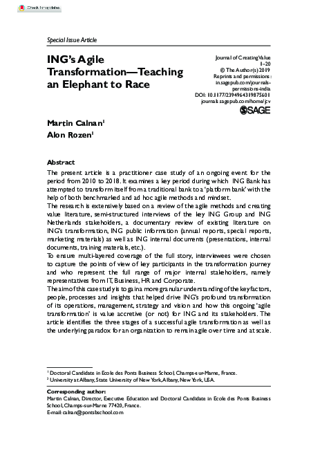 (PDF) ING’s Agile Transformation—Teaching an Elephant to Race