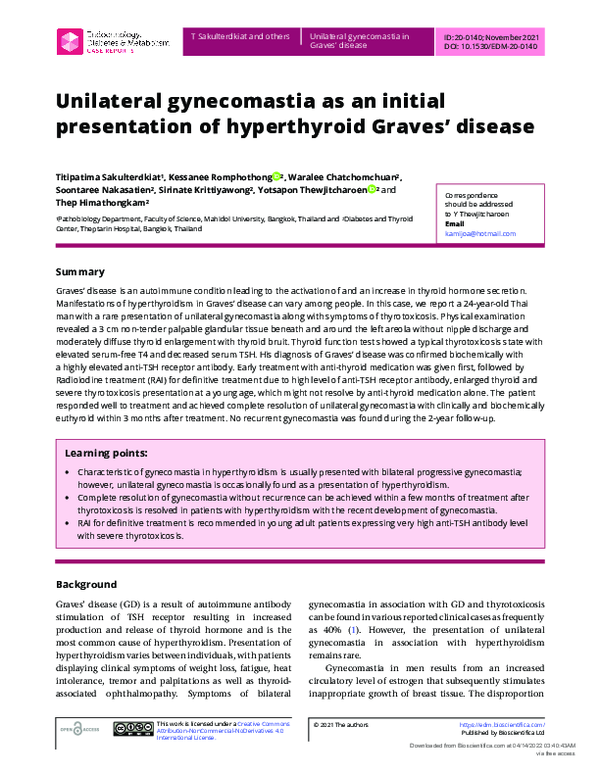 (PDF) Unilateral gynecomastia as an initial presentation of hyperthyroid Graves’ disease ...