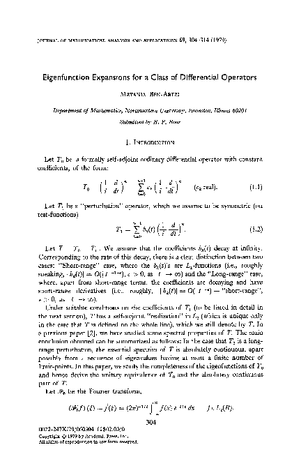 (PDF) Eigenfunction expansions for a class of differential operators | Matania Ben-artzi ...