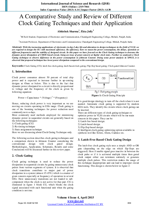 (PDF) A Comparative Study and Review of Different Clock Gating Techniques and their Application