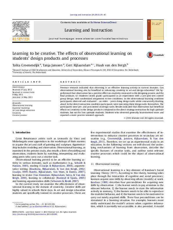(PDF) Learning to be creative. The effects of observational learning on ...