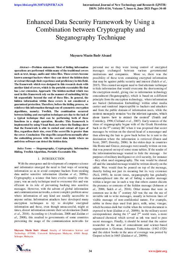 Pdf Enhanced Data Security Framework By Using A Combination Between