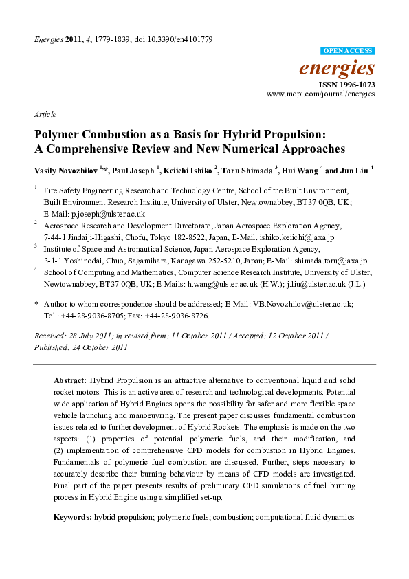 (PDF) Polymer Combustion as a Basis for Hybrid Propulsion: A Comprehensive Review and New ...