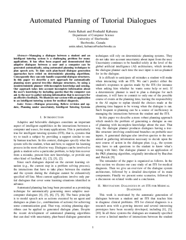 (PDF) Automated planning of tutorial dialogues