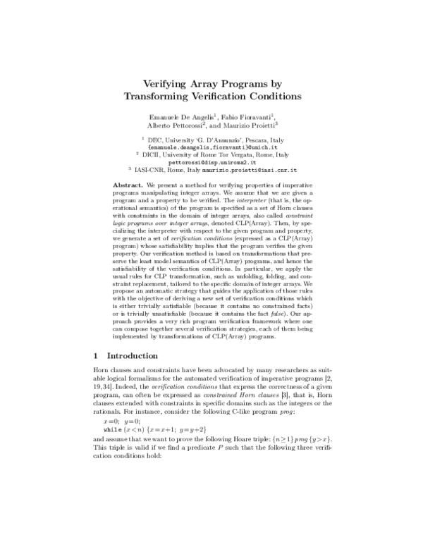 (PDF) Verifying Array Programs by Transforming Verification Conditions (PDF) Verifying Array Programs by Transforming Verification Conditions