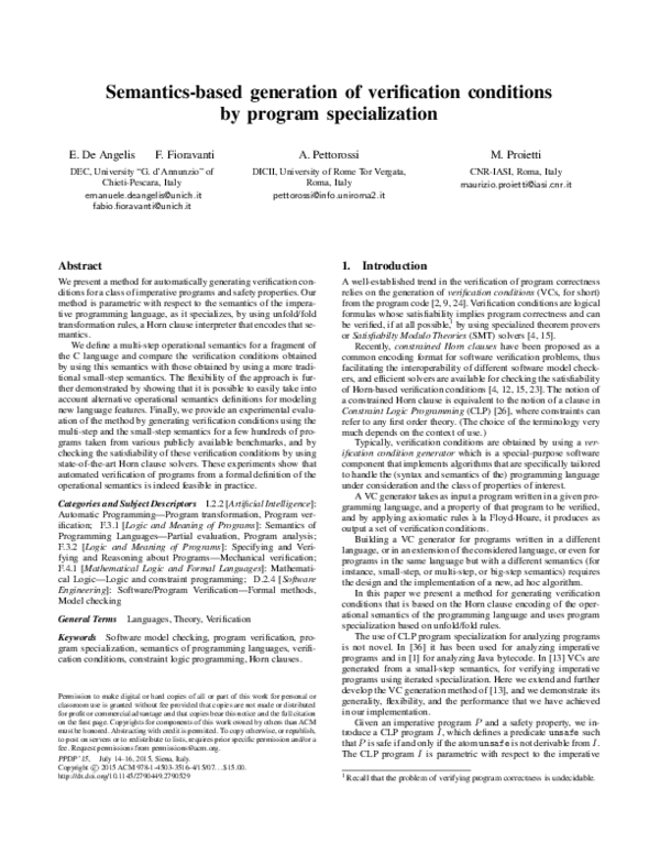 (PDF) Semantics-based generation of verification conditions by program ...