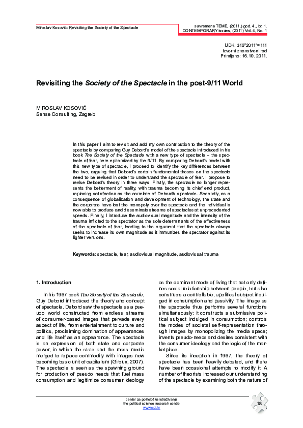 (PDF) Revisiting the Society of the Spectacle in the post-9/11 world