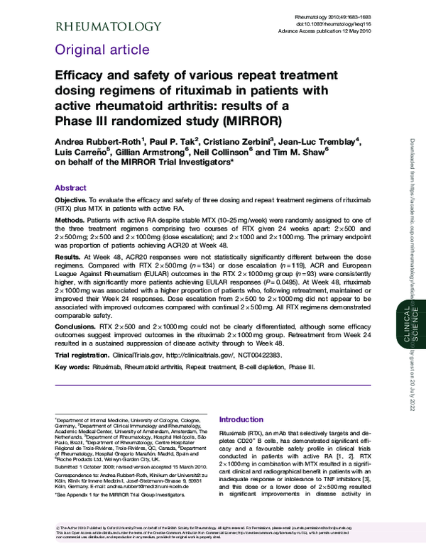 (PDF) Efficacy and safety of various repeat treatment dosing regimens of rituximab in patients ...