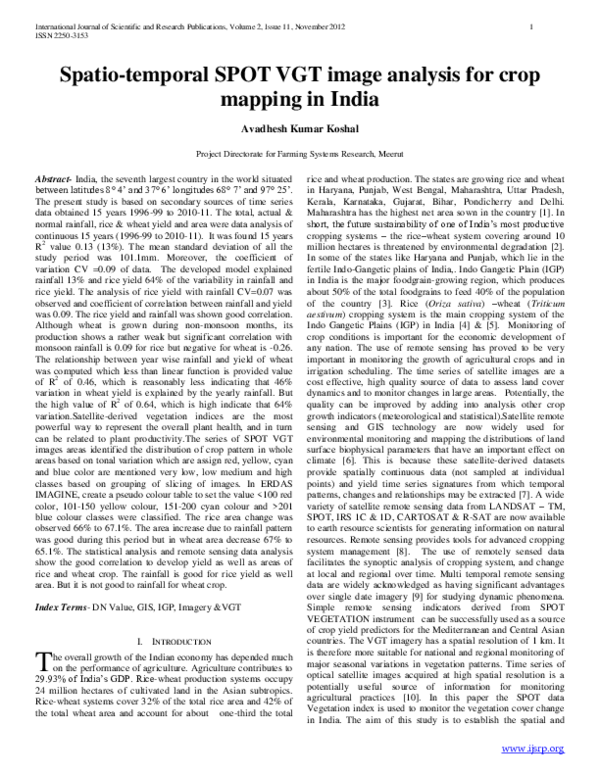 (PDF) Spatio-temporal SPOT VGT image analysis for crop mapping in India
