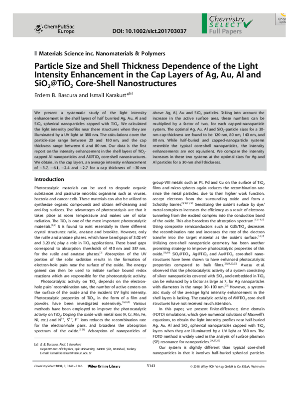 (PDF) Particle Size and Shell Thickness Dependence of the Light Intensity Enhancement in the Cap ...