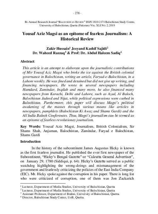 (PDF) Yousaf Aziz Magsi as an epitome of fearless Journalism: A ...