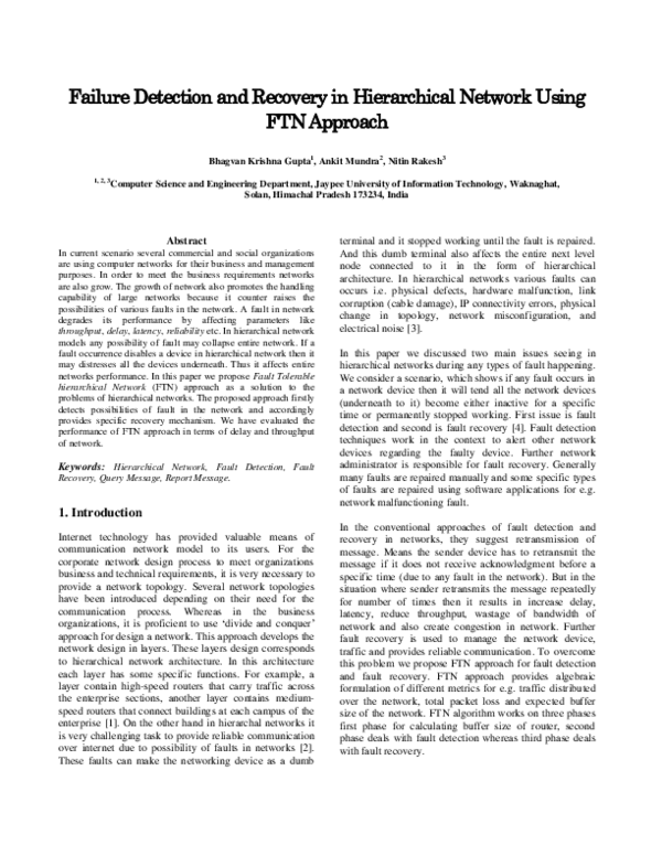 (PDF) Failure Detection and Recovery in Hierarchical Network Using FTN Approach | Ankit Mundra ...