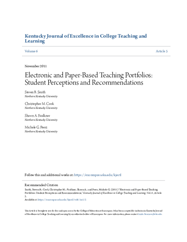 (PDF) Electronic and Paper-Based Teaching Portfolios: Student ...