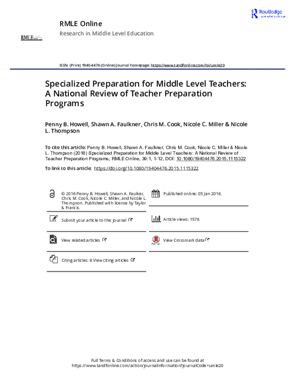 (PDF) Specialized Preparation for Middle Level Teachers: A National ...