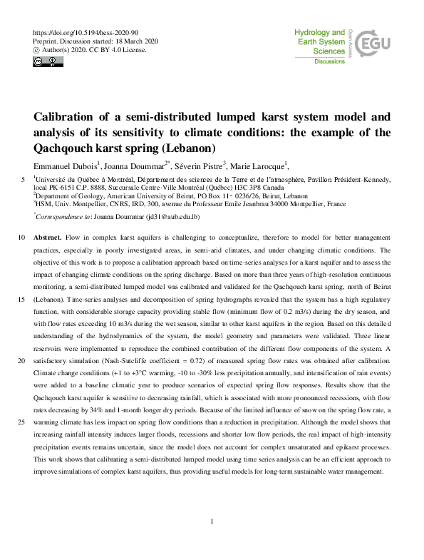 Pdf Calibration Of A Semi Distributed Lumped Karst System Model And Analysis Of Its