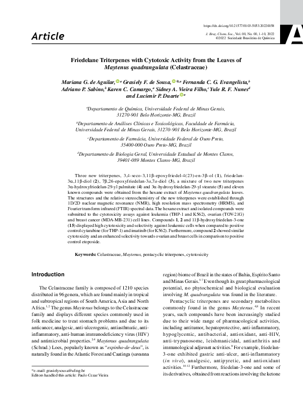 (PDF) Friedelane Triterpenes with Cytotoxic Activity from the Leaves of ...