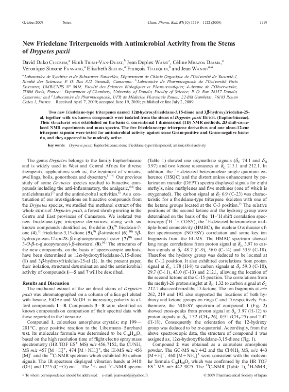 (PDF) New Friedelane Triterpenoids with Antimicrobial Activity from the ...