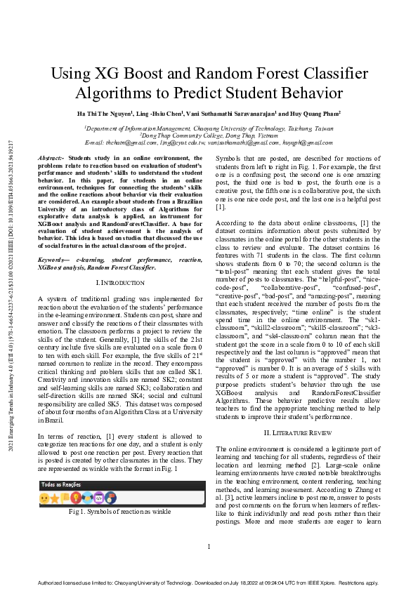 Pdf Using Xg Boost And Random Forest Classifier Algorithms To Predict