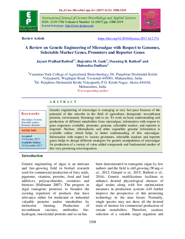 (PDF) A Review on Genetic Engineering of Microalgae with Respect to ...