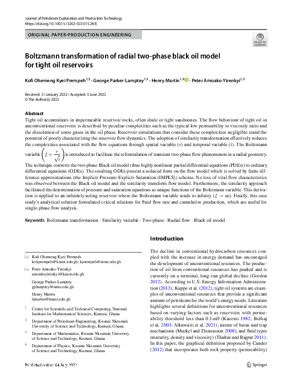 (PDF) Boltzmann transformation of radial two-phase black oil model for ...
