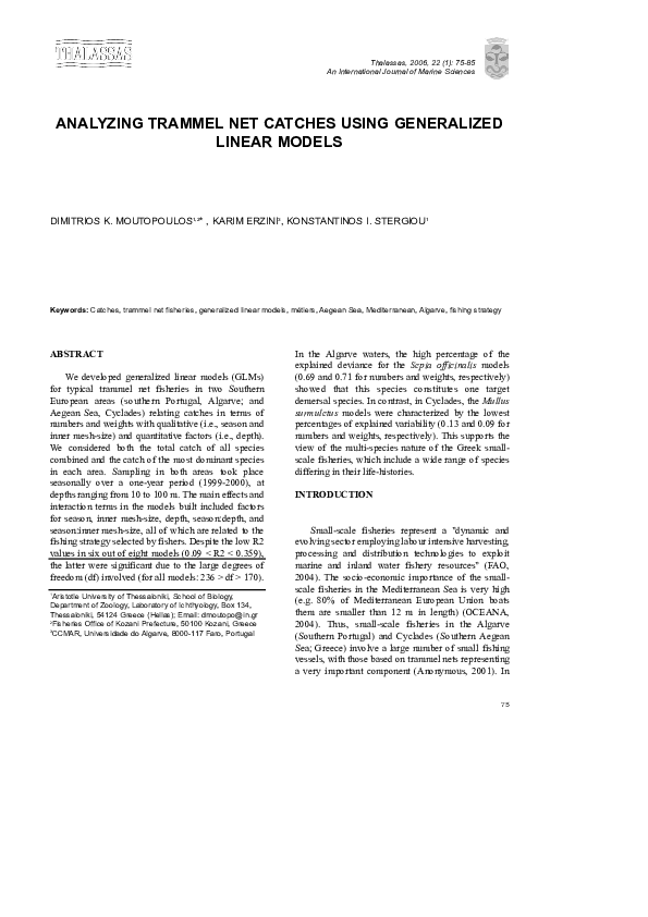 (PDF) Analyzing trammel net catches using generalized linear models