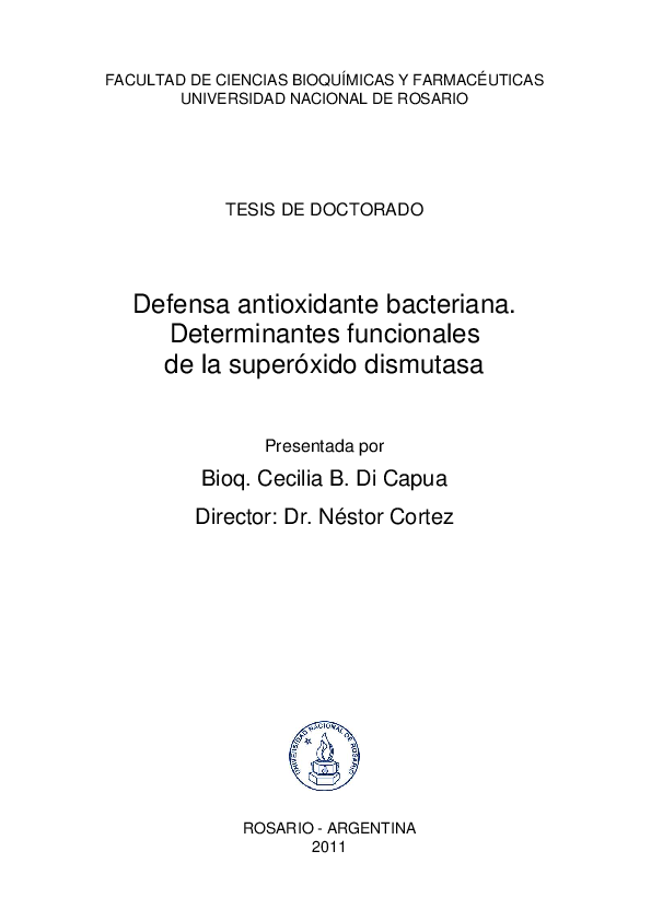 (PDF) Defensa antioxidante bacteriana : determinantes funcionales de la ...